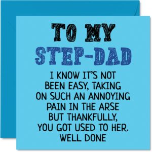 step dad papa birthday card - well done - funny novelty happy birthday father's day card from step-son daughter, 5.7 x 5.7 inch beautiful birthday greeting cards for step father dad pops papa daddy