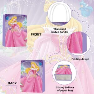 16 Pcs Sleeping Beauty Party Paper Gift Bags, 2 Styles Party Favor Bags with Handles for Princess Aurora Party Decorations, Goody Bags Candy Gift Bags for Boys Girls Kids