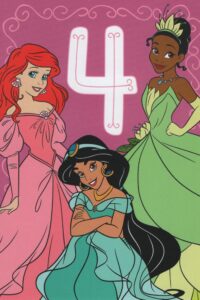 heartline by hallmark princess happy 4th birthday card for daughter with princesses with ariel, jasmine and tiana