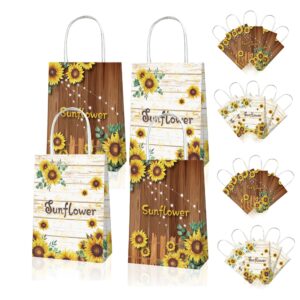 12 pack vintage wooden sunflower candy bags，sunflower goody treat bags with handles summer sunshine party favor bags for sunflower baby shower birthday wedding bridal shower party supplies