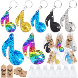 cicibear 60 pack double-deck musical note sequin keychain set with 20 keychains, 20 thank you tags and 20 gift bags for karaoke party, tik tok birthday, baby shower, 50s 80s theme party, 5 colors