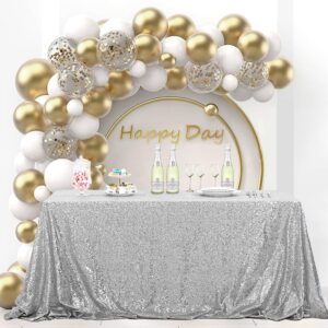 oqsq silver sequin tablecloth 50x80 inch, sparkle sequence table cover glitter drape table cloth decorations wedding birthday party