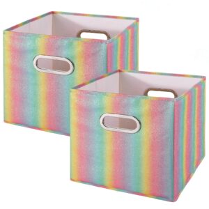 anminy 4 pcs glitter storage cubes shiny sparkly foldable storage basket bin box set with handles collapsible decorative large fabric desktop closet shelf organizer container - 11x 11x 11 in, silver