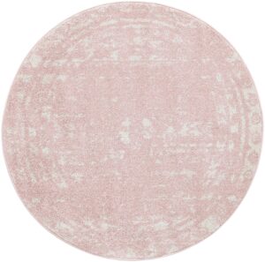 unique loom lennon collection area rug - zal (4' 1" round, pink/ ivory)