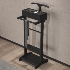 brefhome valet stand for man,clothes stand with top tray,used in entryway office living room,black