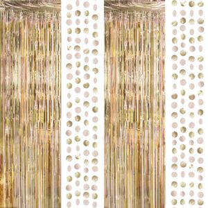 decor365 champagne gold foil tinsel fringe curtain backdrop hanging circle garland for birthday party decoration bridal baby shower bachelorette graduation ramadan party supplies