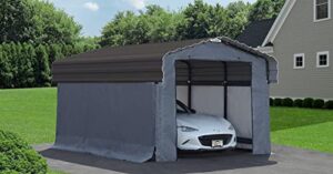 arrow sheds amazon exclusive 10' x 15' x 7' 29-gauge carport with galvanized steel roof panels and enclosure kit, charcoal