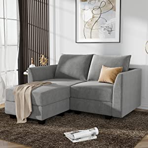 honbay reversible sectional sofa with chaise modern fabric modular sofa couch with ottoman l shaped couch with storage seat for small space, grey