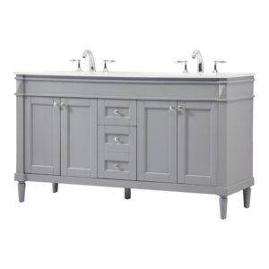 elegant decor indoor modern under sink bathroom fixtures storage organizer cabinet 60 inch double bathroom vanity - grey