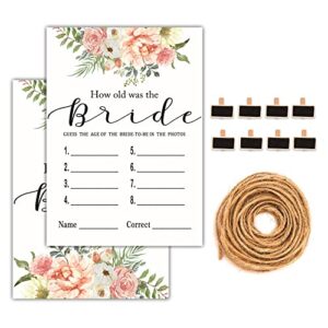 how old was the bride-to-be bridal shower games - floral wedding shower games - bachelorette party games - engagement party game - bridal shower, or girls` night out - 30 game cards (a004 cnj)