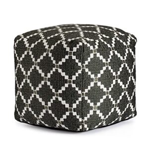 anji mountain square outdoor pouf, deschutes green, 18" x 18" x 18",green/ivory