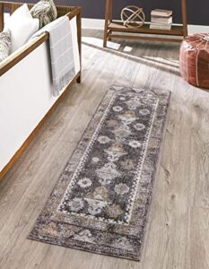 unique loom eco southwestern collection area rug - springdale (runner 2' 7" x 12' 0", charcoal gray/ivory)