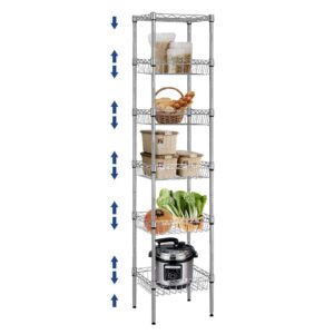 doredo 6 tier wire shelving unit with baskets shelving, height adjustable wire shelves, metal storage rack for kitchen, bathroom, laundry (13.5" d x 13.5" w x 63" h, silver)