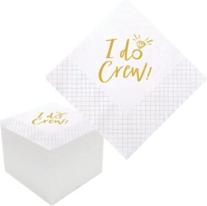 geloar i do crew cocktail napkins, 100 pack gold i do crew party supplies paper napkins in bulk for rehearsal dinner bridal shower engagement wedding beverage table decorations | 2-ply, 5x5 inches