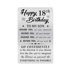 moqiyxl 18th birthday card for son, 18 year old gifts for son engraved wallet card