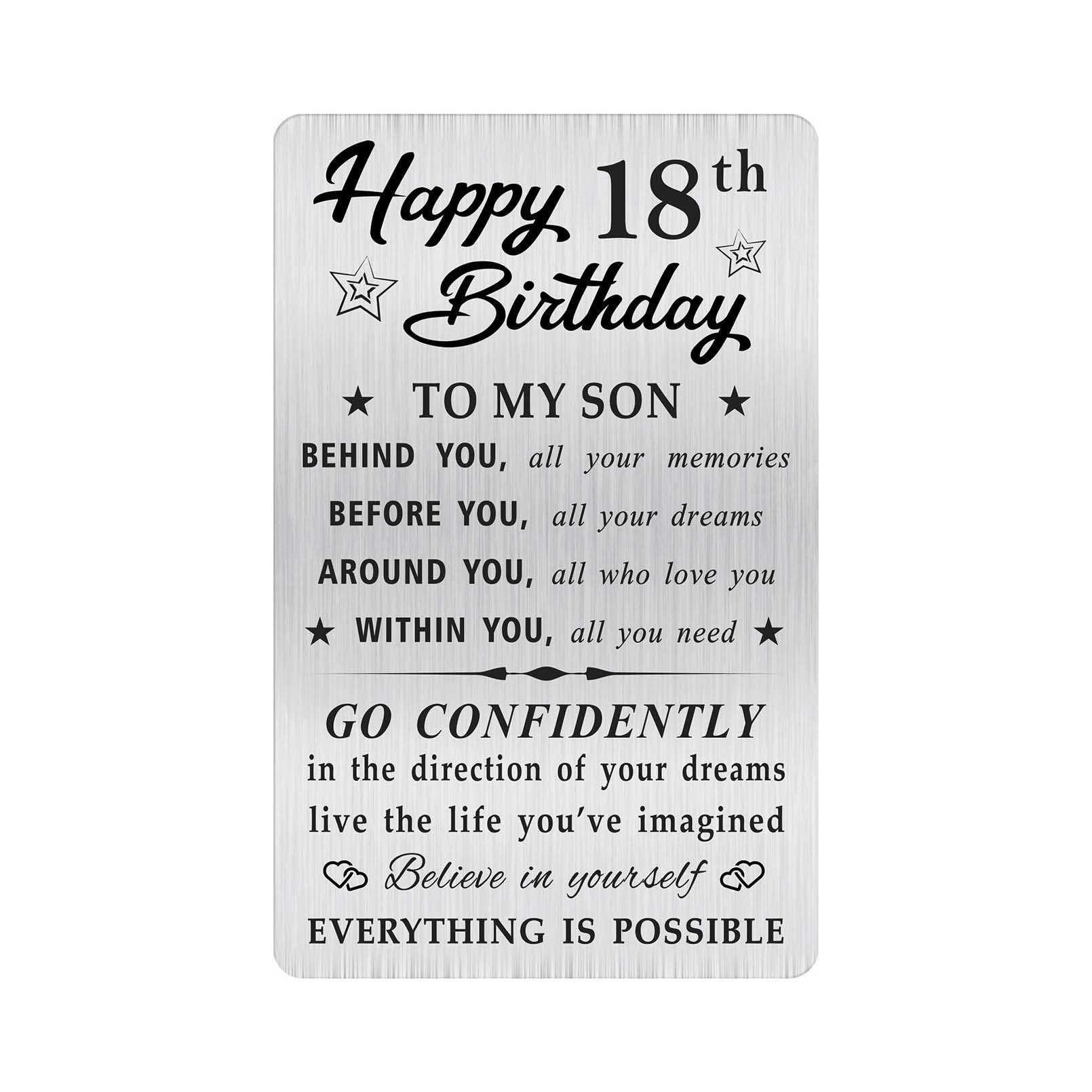 MOQIYXL 18th Birthday Card for Son, 18 Year Old Gifts for Son Engraved Wallet Card