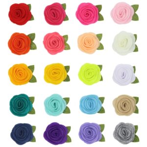 jkjf 20 pcs felt rosette with leaf felt rose flowers fabric flowers for diy crafts hair accessories wedding decor - 20 colors