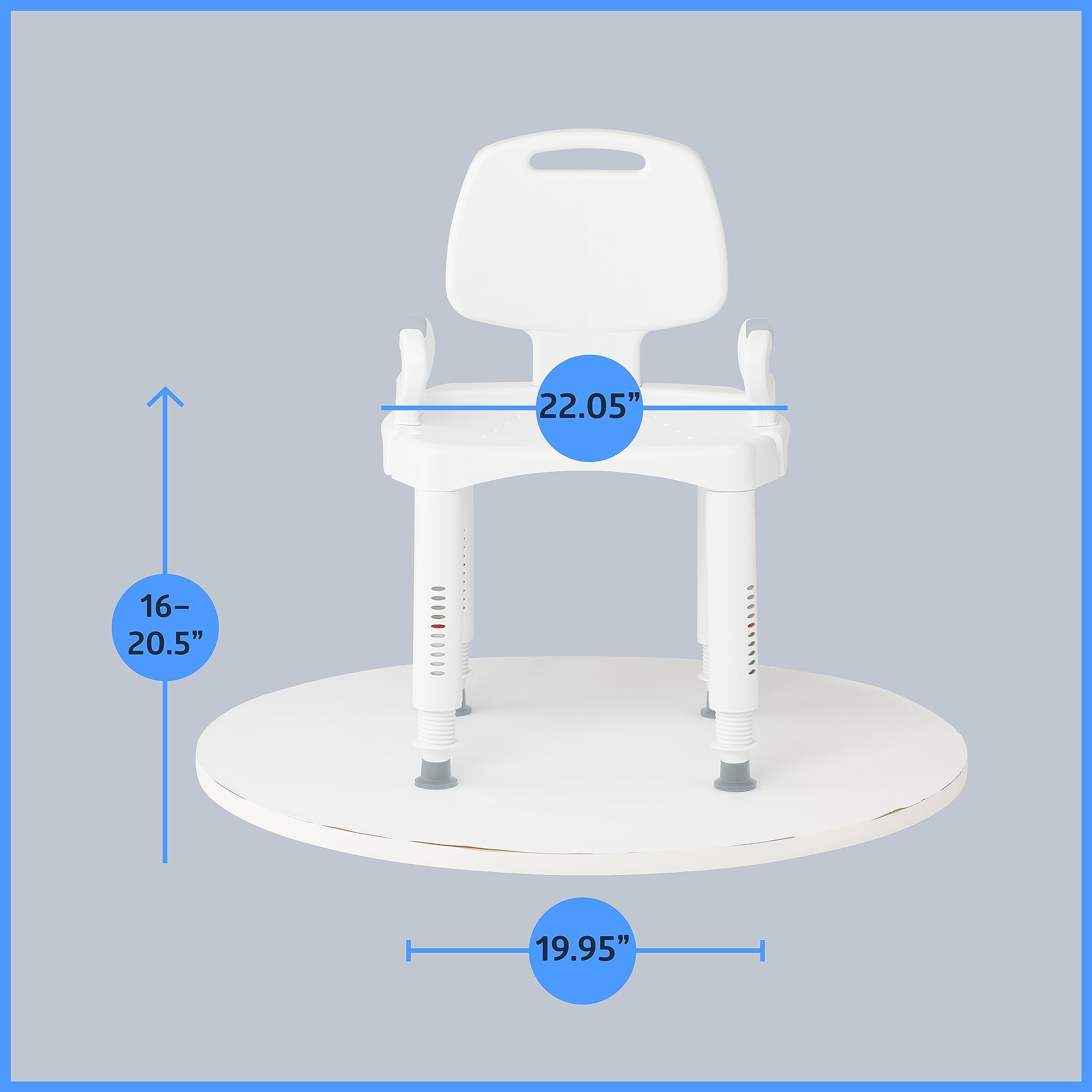 Medline Premium Series Plastic Shower Chair with Backrest - 350 lb. Capacity, Transfer Bench, Seat, Stool, Shower Stall, for Independent Adult, Seniors, Elderly, Disabled & Shower Balance