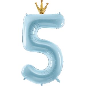 gifloon number 5 balloon with crown, large number balloons 40 inch, 5th birthday party decorations supplies 5 year old birthday sign decor, blue