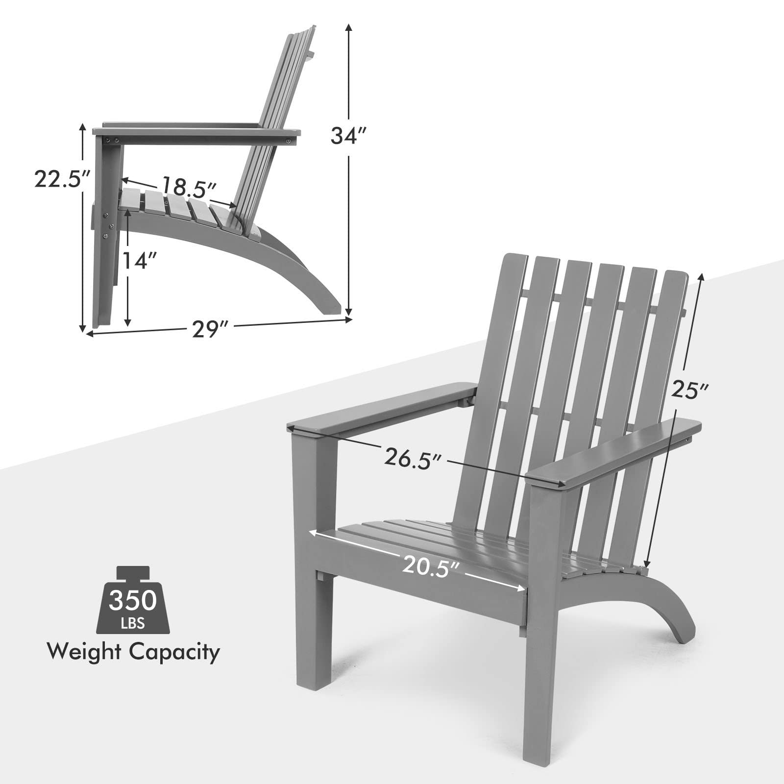 Tangkula Adirondack Chair Acacia Wood Outdoor Armchairs, Weather Resistant for Patio Garden Backyard Deck Fire Pit, Lawn Porch Furniture & Lawn Seating, Campfire Chairs, Adirondack Lounger (1, Grey)