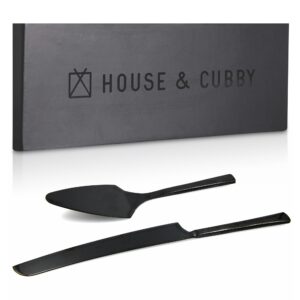 house & cubby wedding cake knife and server set - black cake cutting set for wedding serving and cutting. our black knife set is the perfect wedding cake cutting set and wedding registry idea.