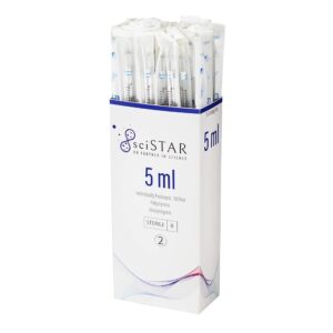 scistar 5ml polystyrene serological pipettes, individually wrapped, sterile, standard length, laboratory grade (box of 50)