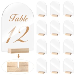 yalikop 12 pack acrylic sign holder with wood base acrylic diy signs acrylic table numbers modern signs plaque acrylic vertical table decor for wedding,restaurant, store, office, hotel(4 x 6 inch)