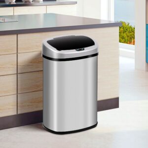 pikatop stainless steel 13 gallon trash can, simple trash bin with automatic touchless infrared motion sensor, fingerprint-resistant, hygienic and multi-functional