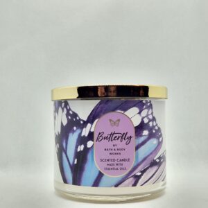 bath & body works, white barn 3-wick candle w/essential oils - 14.5 oz - 2022 early summer scents! (butterfly)