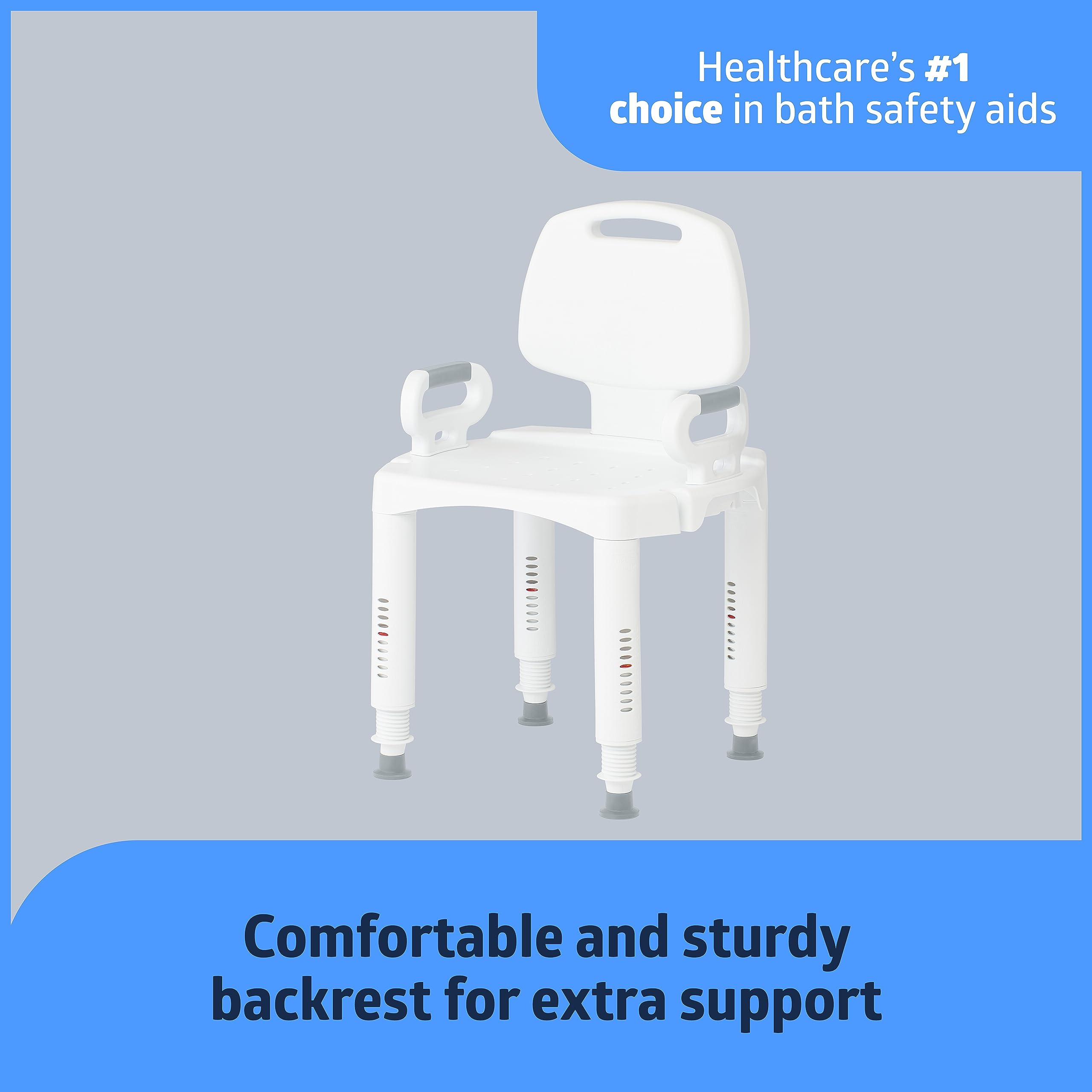 Medline Premium Series Plastic Shower Chair with Backrest - 350 lb. Capacity, Transfer Bench, Seat, Stool, Shower Stall, for Independent Adult, Seniors, Elderly, Disabled & Shower Balance