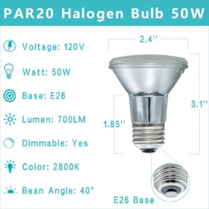 EKSAVE PAR20 Halogen Bulb 120V 50W Ecohalogen(70W Equivalent) with E26 Medium Base, High Output 700 Lumens Flood Bulbs Dimmable,2800K Warm White (2Pcs)