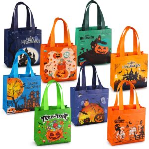 parsup 8pcs halloween trick or treat bags, halloween tote bags with handles, gift bags, multifunctional non-woven halloween bags for gifts wrapping, halloween party supplies, 7.9"×7.9"×3.15"