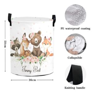 Floral Cute Woodland Animals Personalized Laundry Hamper with Handles Waterproof,Custom Collapsible Laundry Bin,Clothes Toys Storage Baskets for Bedroom,Bathroom Decorative Large Capacity 50L