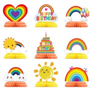 9 pieces rainbow honeycomb rainbow party decorations cloud sun heart balloon decor rainbow centerpieces for tables rainbow honeycomb paper centerpiece for birthday baby shower