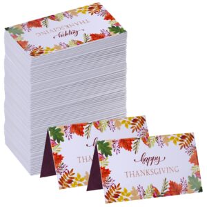 100 pcs autumn thanksgiving place cards fall leave escort cards with floral leaf prints table guest seating name cards number cards buffet food cards 3.5" x 2" for harvest party table setting