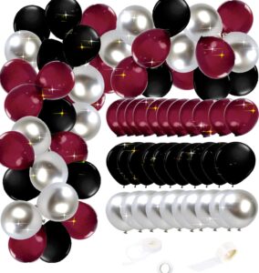 graduation party decorations maroon black 2024/burgundy black graduation decorations/burgundy silver black balloons 45pcs burgundy black birthday decorations