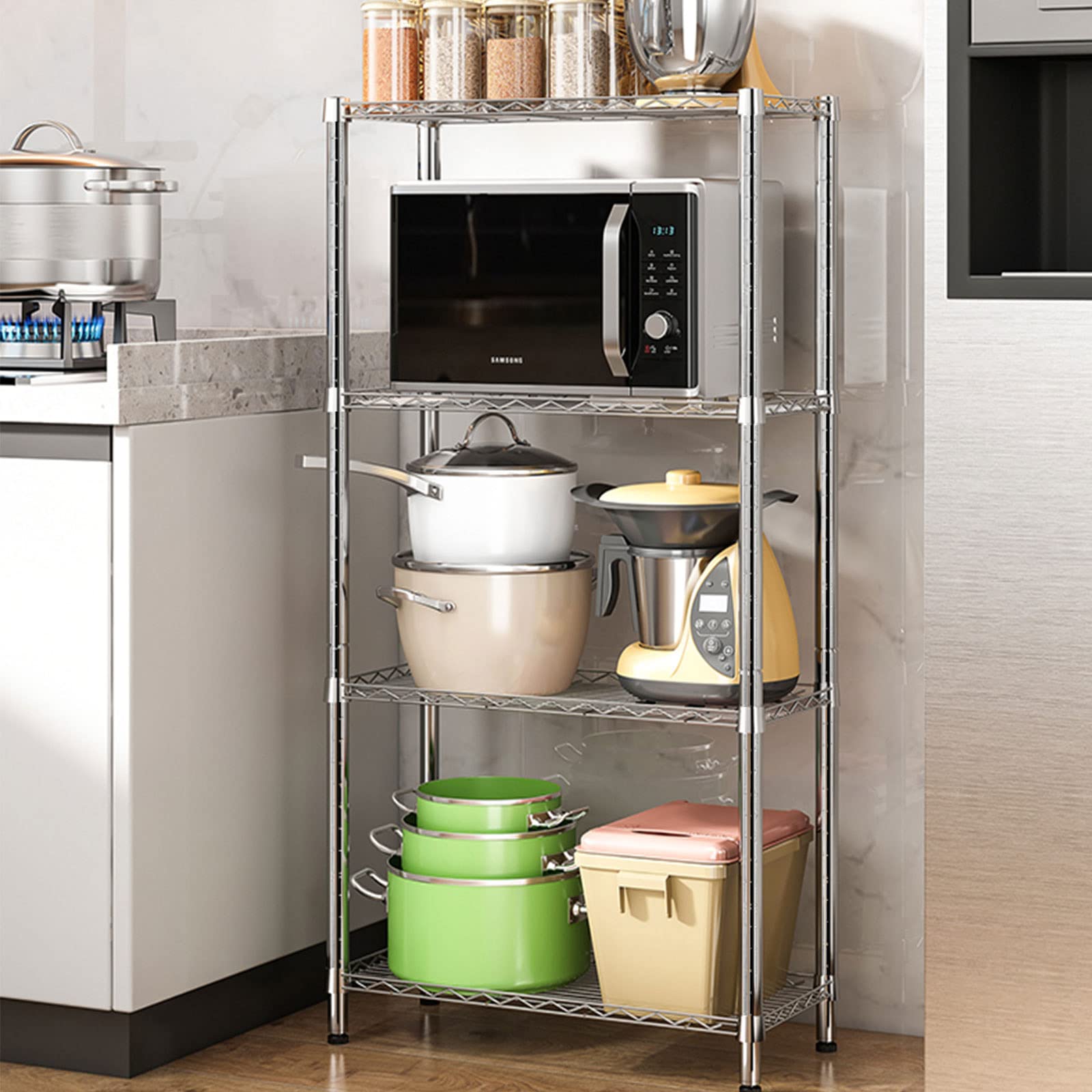 4 Tier Wire Shelving Unit, Height Adjustable Wire Shelves with 1200 LBS Capacity, NSF Metal Wire Rack Shelving for Laundry, Kitchen, Pantry, Closet (18" D x 29.5" W x 59" H, Chrome)