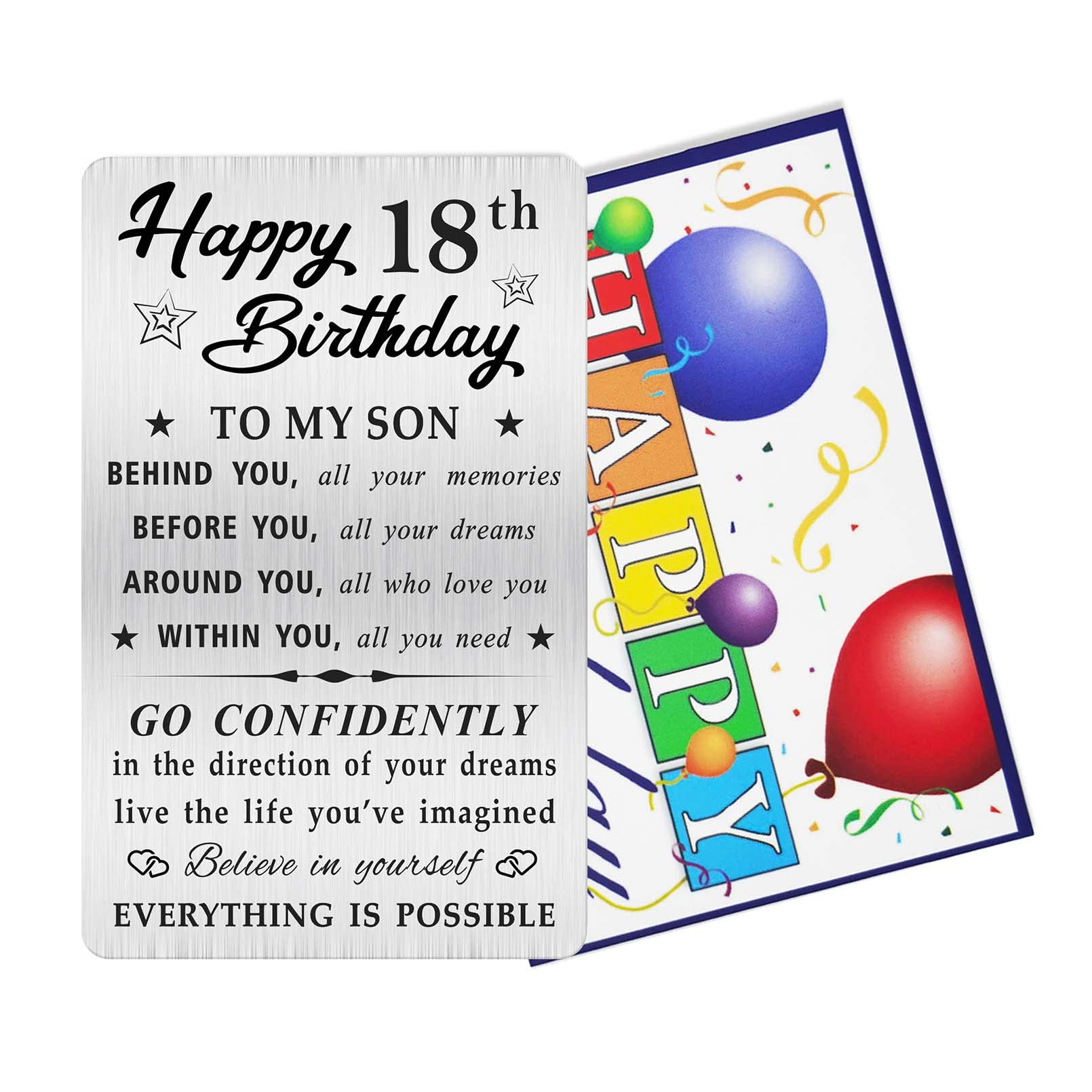 MOQIYXL 18th Birthday Card for Son, 18 Year Old Gifts for Son Engraved Wallet Card