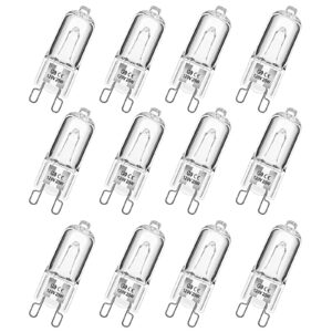 weshlmpo g9 bulb 12 pack, 120v 25w dimmable g9 halogen light bulbs 2 pin base jcd type, for range hood light, chandeliers, pendants, cabinet lights, 2700k warm white