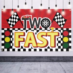 laskyer racing car two fast large banner - cheers to 2nd birthday home wall photoprop backdrop,2nd birthday party decorations.