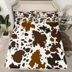 cow print bedding set adult women brown highland cow print fitted sheet for boys girls western room decor fitted bed sheets wild animal farmhouse milk cow print bedding collections, twin size