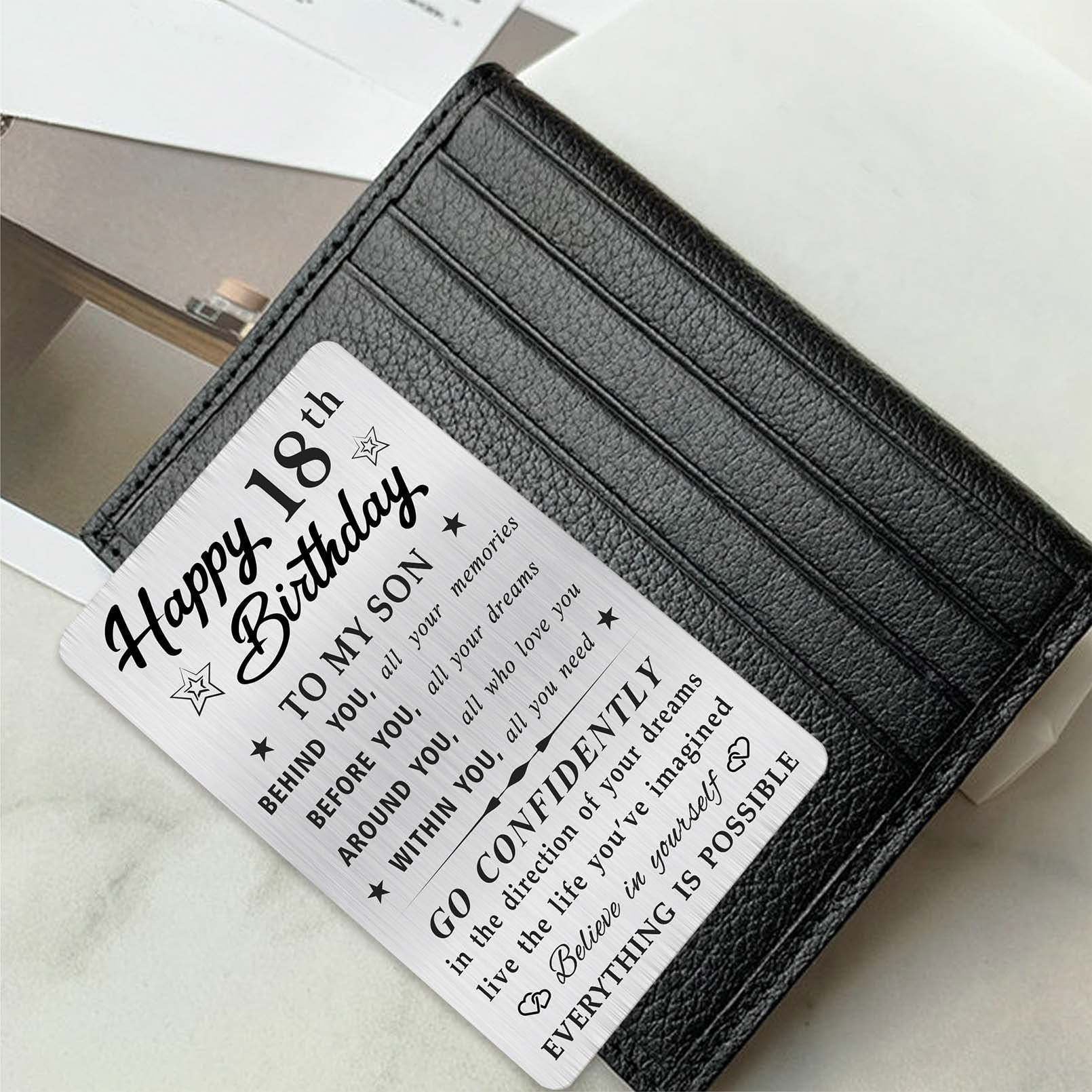 MOQIYXL 18th Birthday Card for Son, 18 Year Old Gifts for Son Engraved Wallet Card