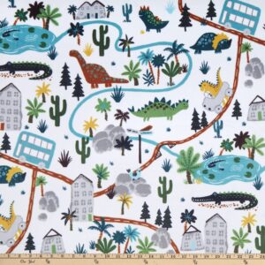 shannon minky digital cuddle dino land kiwi, fabric by the yard