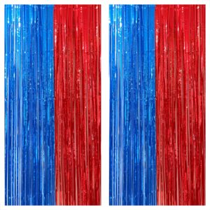 katchon, red and blue streamers, pack of 2 - xtralarge, 8x3.2 feet | red and blue fringe curtain, red and blue party decorations | circus theme party decorations | red and blue carnival decorations