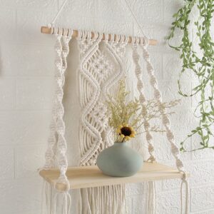 jnnrain macrame shelf macrame wall hanging shelf beige macrame hanging shelves white macrame wall shelf decor plants wall shelf home decor