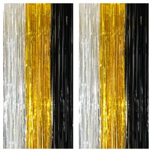 katchon, xtralarge silver black and gold backdrop - 8x3.2 feet, pack of 2 | black gold and silver party decorations |graduation decorations, the notorious one birthday decorations for boys