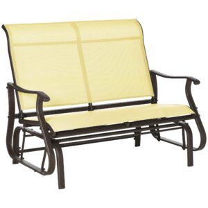 outsunny 2-person outdoor glider bench，patio glider loveseat chair with powder coated steel frame，2 seats porch rocking glider for backyard, lawn, garden and porch, beige