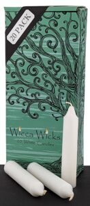 wicca wicks - 20 white candles | 4 inches tall & 3/4 inch diameter | witchcraft supplies for your personal wiccan altar, spells, charms & rituals | witchy room decor | taper candlesticks (white)