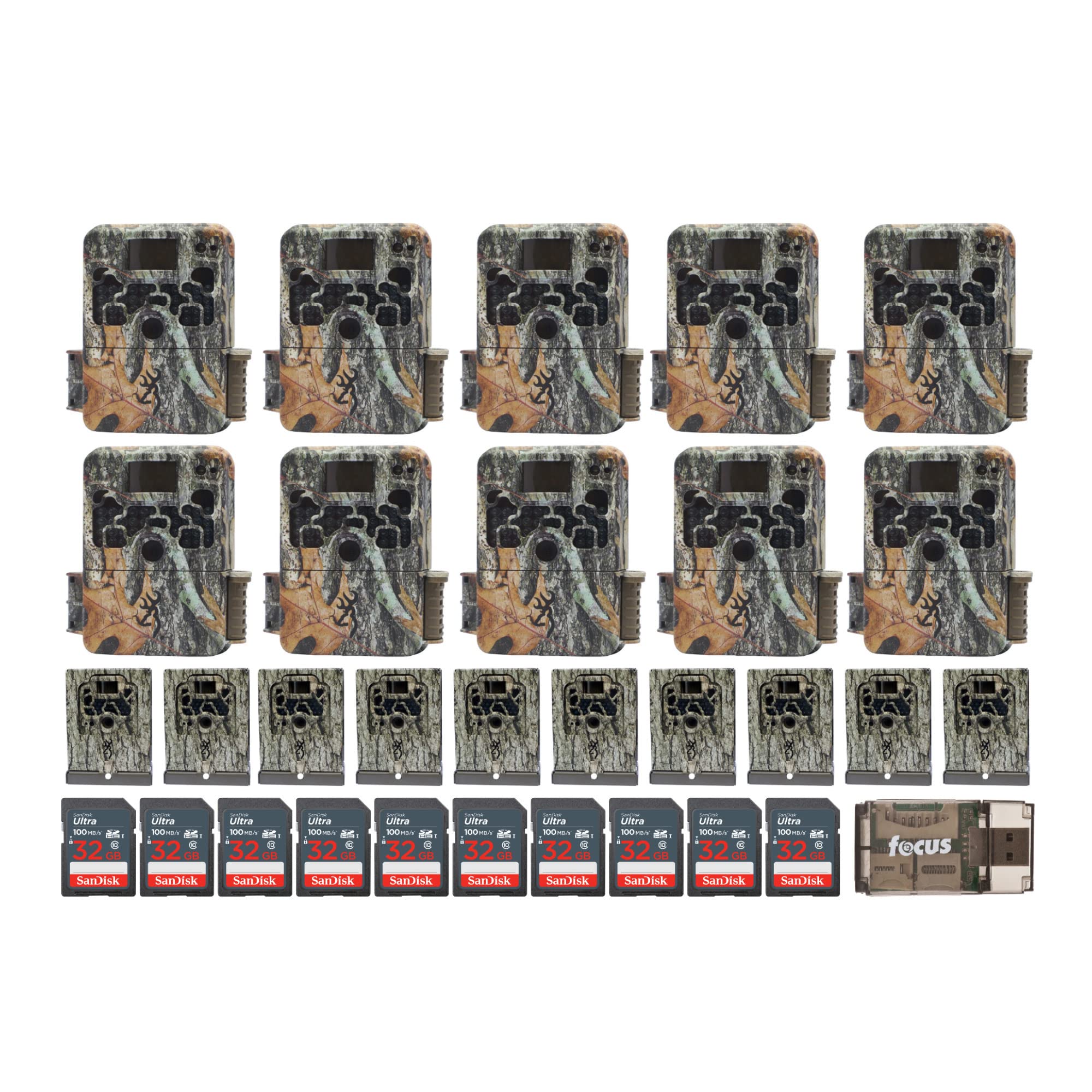 Browning Trail Cameras Strike Force Extreme 16MP Game Camera (10-Pack) Bundle with Security Box (10-Pack), 32GB SD Card and Card Reader (10-Pack) (31 Items)