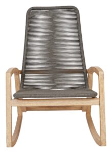 creative co-op indoor/outdoor teak wood & woven rope rocking chair, grey